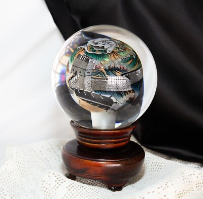 Crystal Ball, Great Wall Of China On Wood Stand, Signed | eBay