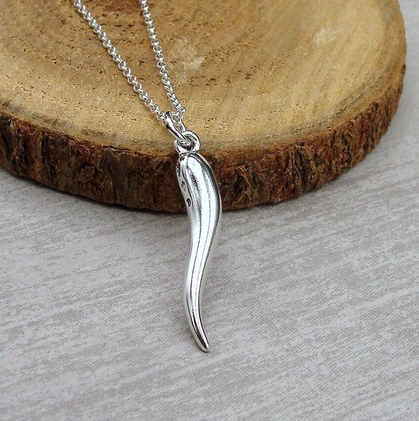 925 Sterling Silver Italian Horn Necklace - Cornicello Cornetto Good ...
