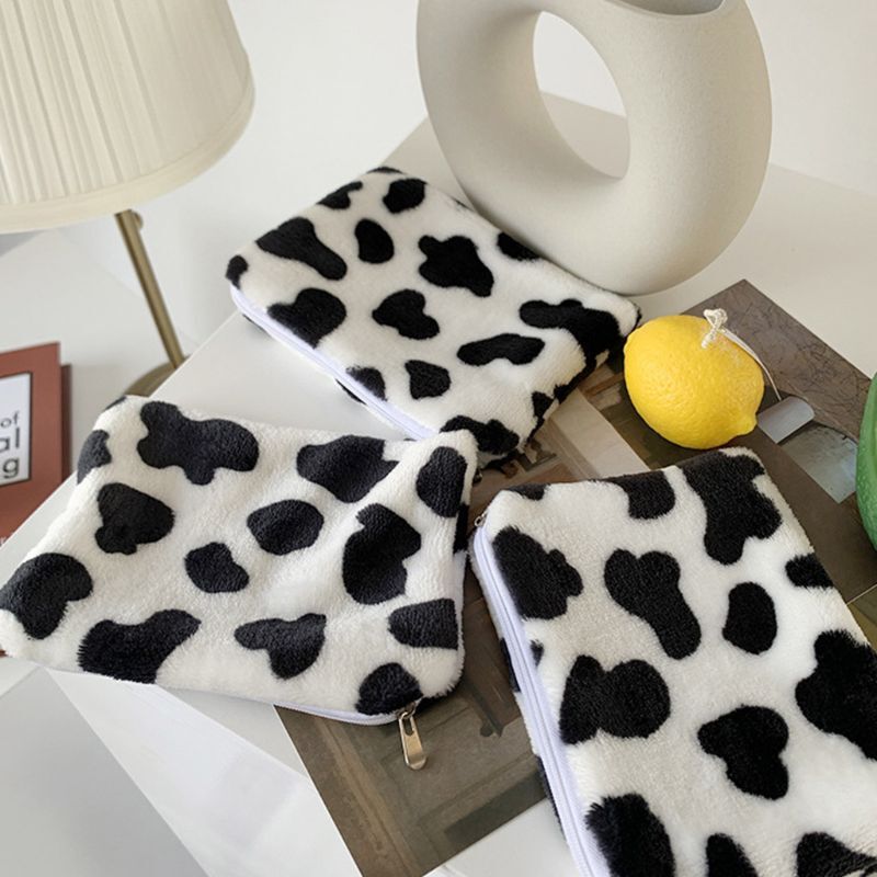 Cute Milk Cow Print Mini Coin Purse Money Change Plush Storage Bag ...