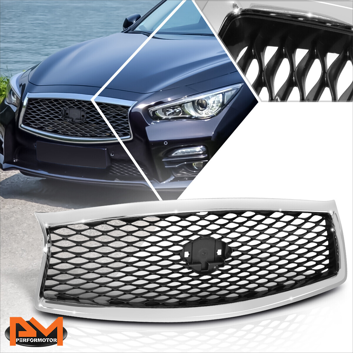 For 14-17 Infiniti Q50 w/ Front View Camera Diamond Mesh w/Badge Slot ...