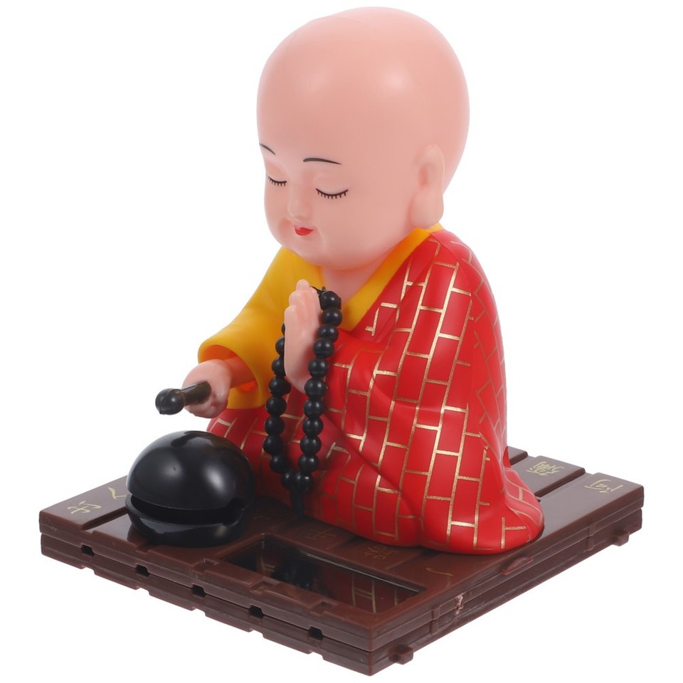 Car Ornament Solar Powered Buddhist Monk Shaking Head Knocking Wooden ...