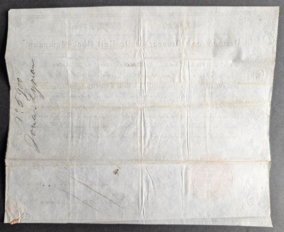 1849 Vermont & Massachusetts Railroad Co. Stock Certificate Pen ...