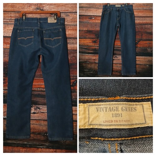 Vintage Genes Jeans Mens 36X30 Slim Straight Dark Blue Denim Distressed ...