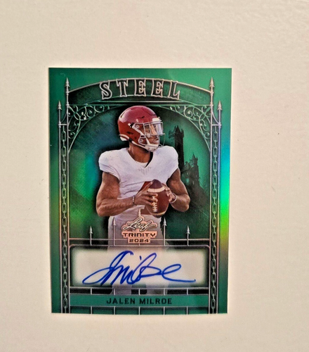 4/7 Leaf Trinity 2024 Jalen Milroe Auto Steel Valadium Green Prizm ...