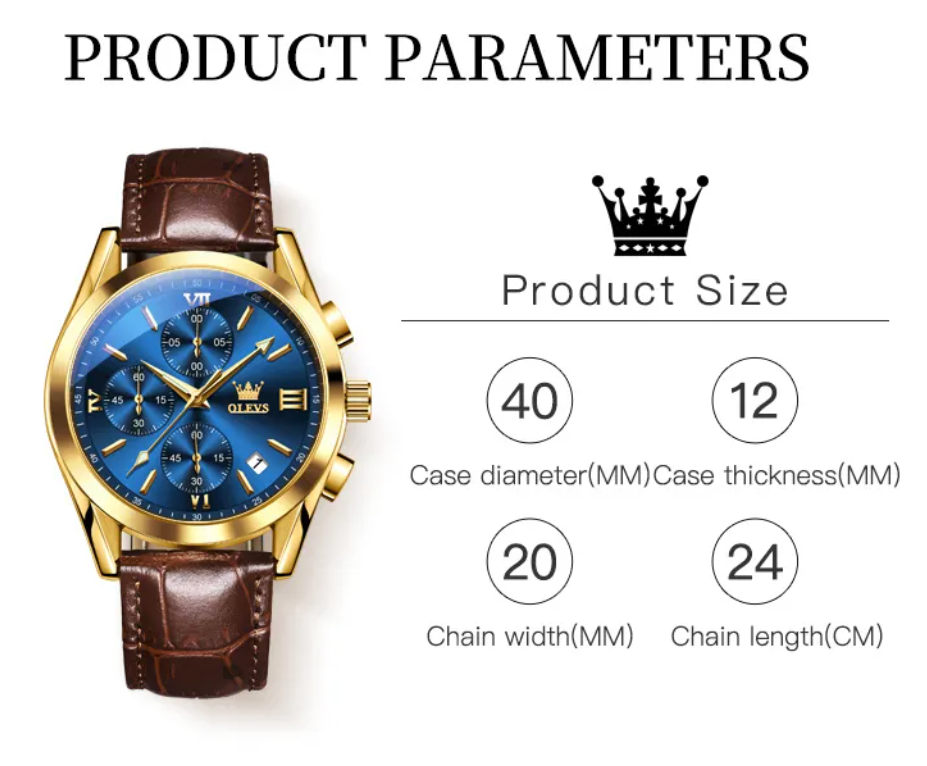 Olves Luxury Men's Watch, Beautiful leather band 2872, Rose gold w ...