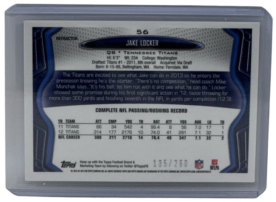 Jake Locker 2013 Topps Chrome Prism Refractors Insert /260 Tennessee ...