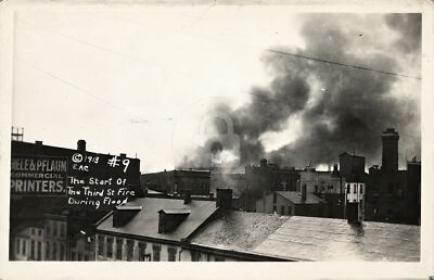 start of Third St. fire during flood Dayton Ohio 1913 RPPC Photo ...