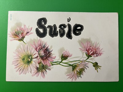 Susie ~ Large Letter Name Floral Greetings Postcard ~ Embossed, Applied ...