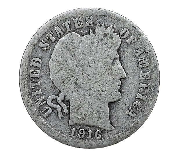 Silver Barber Dime on the end of a 50-coin Mixed Indian / Wheat Roll ...