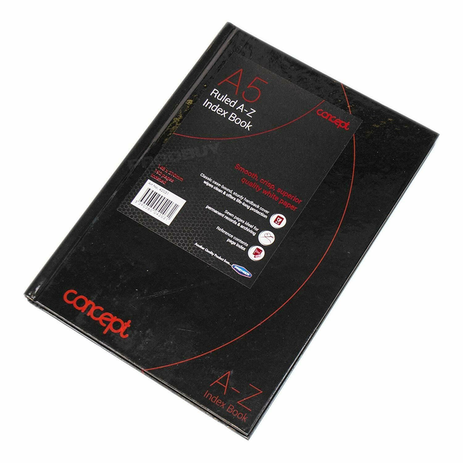Concept A5 A-Z Tabbed Address Index Book Hardback Paper Black Notebook ...