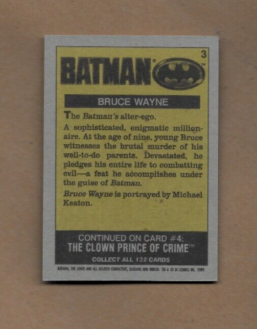 1989 Topps Batman Movie Cards #3 Bruce Wayne Michael Keaton Flash Movie ...