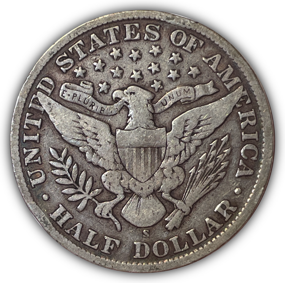 1909-S Barber Half Dollar Near Very Fine VF Coin, Rim Bump #21521 | eBay