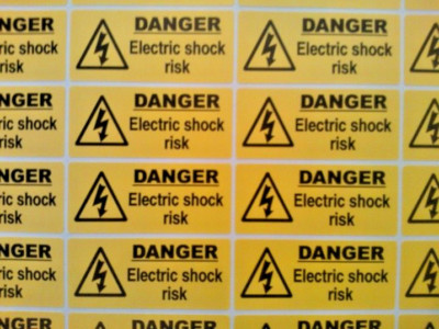 40 X Danger Electric Shock Risk stickers 50mm X 20mm Electrical Warning ...
