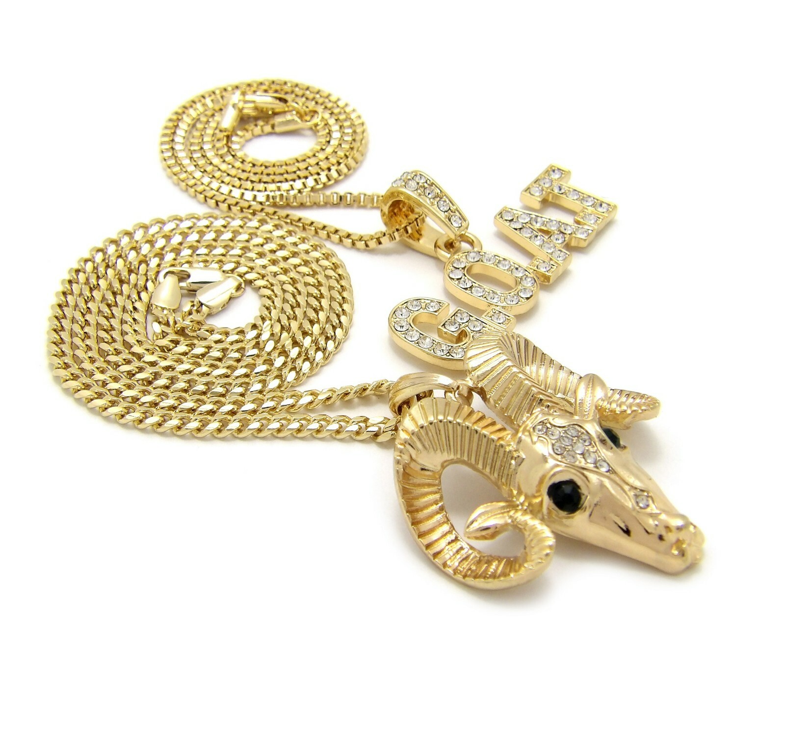 Hip Hop Iced Gold Plated GOAT Pendant & Box Cuban Chain 2 Bling ...