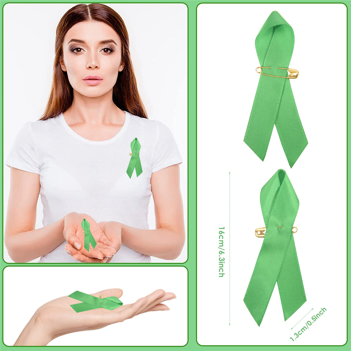 100 Pieces Awareness Ribbon Satin Ribbon Lapel Pins Fabric Ribbons with ...