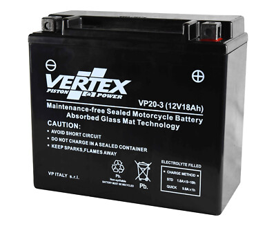 Vertex VP20-3 Battery CTX20L-BS CTX20HL-BS L:176 H:156 W:87 REF: YTX20 ...