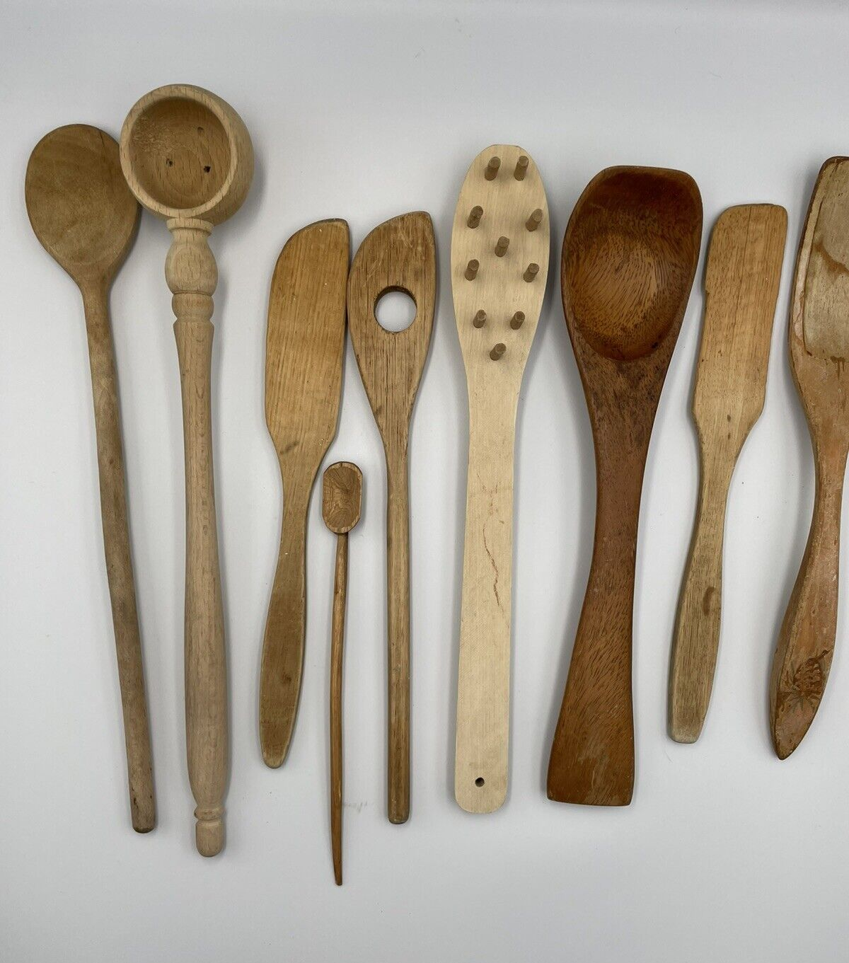 Lot of 9 Primitive Wooden Kitchen Spoons Utensils Farmhouse Decor ...