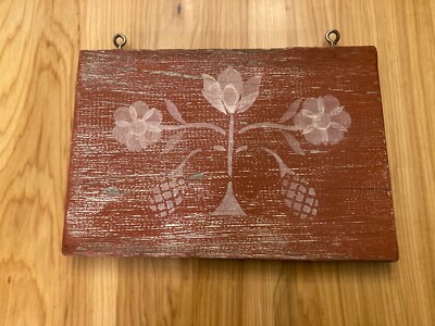 Vintage Wood Sign Old Red Paint Floral Both Sides 9x13” Primitive ...