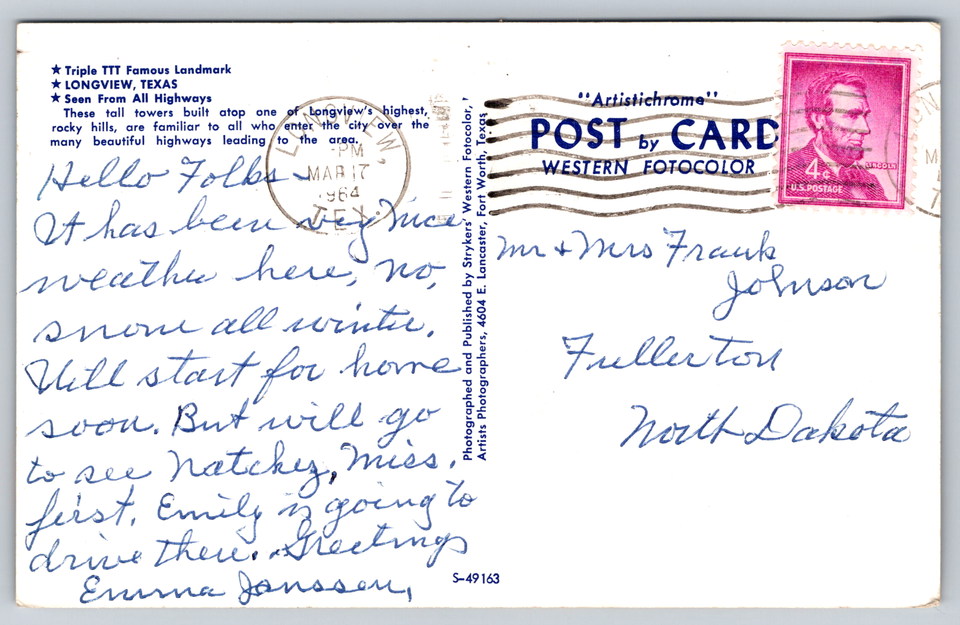 Postcard Triple TTT Famous Landmark Longview Texas Seen from All ...