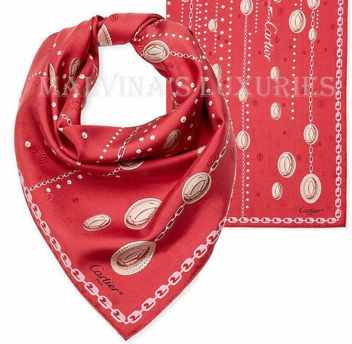 CARTIER SCARF CHAIN PRINT WOVEN SILK RED SQUARE 26" | eBay