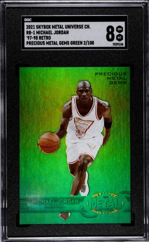 2021 Skybox Metal Universe 97-98 Retro PMG Green 002/100 Micheal Jordan ...