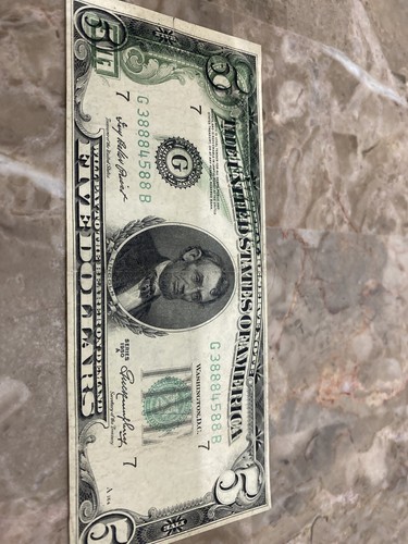 1950 Series ~ $5 Federal Reserve Banknote Wet Ink Transfer Error Rare ...