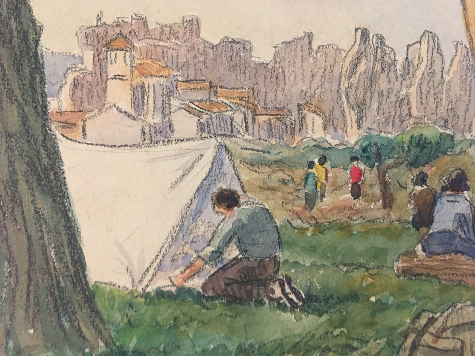 Very Beautiful Drawing 1930 Gouache Painting Paper Camp Scout South ...