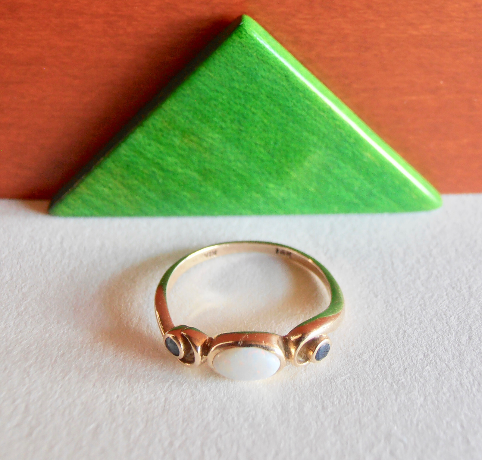 Ed Levin Signed 14k Gold, 2 Sapphire, Oval Opal Vinta… - Gem