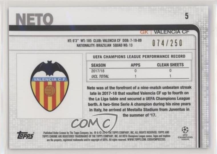 2018-19 Topps Chrome UCL Purple Refractor /250 Neto #5 Rookie RC | eBay