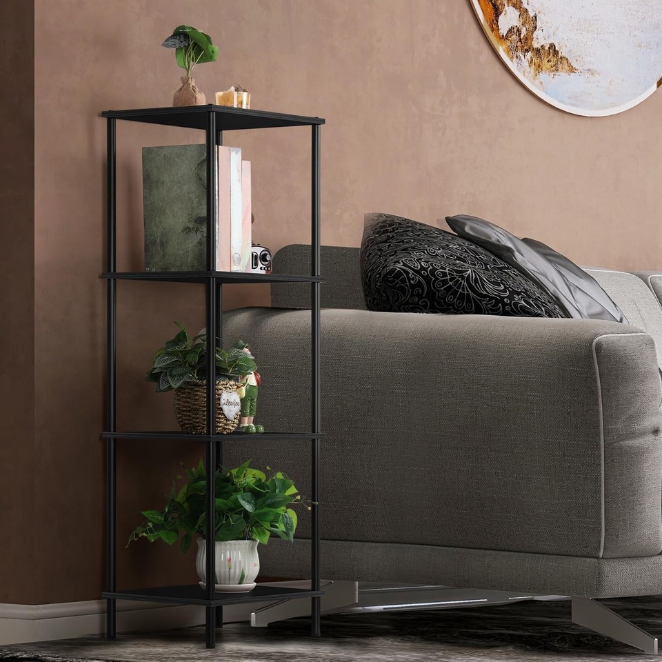 Narrow End Table Tall Black Side Table 4 Tier Wooden Metal Modern Plant ...