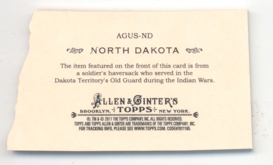 2011 Topps Allen and Ginter State Map Indian Wars Relics North Dakota ...