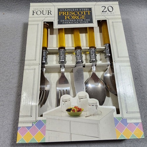 Prescott Forge 20 Piece Stainless Tableware Flatware Yellow Acrylic ...