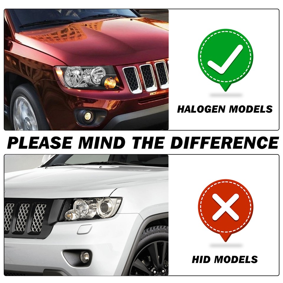 For 2011-2013 Jeep Grand Cherokee 11-17 Compass Halogen Headlights ...