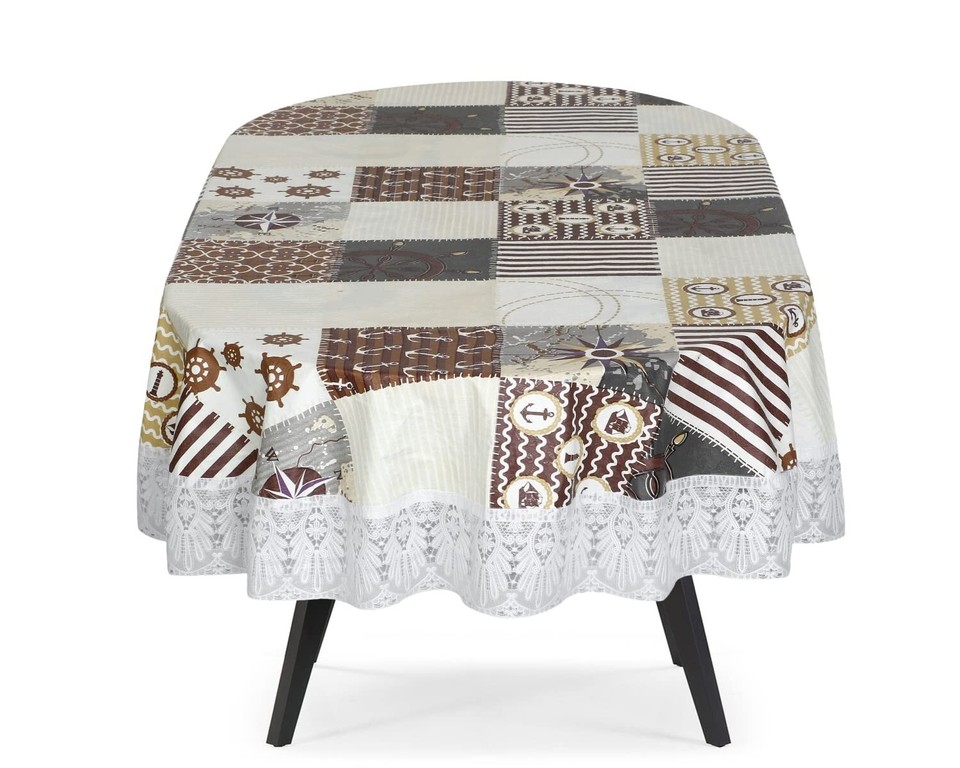 Oval Shaped WxL 54x78 Inch 4 Seater Table Cover Waterproof PVC Compass ...