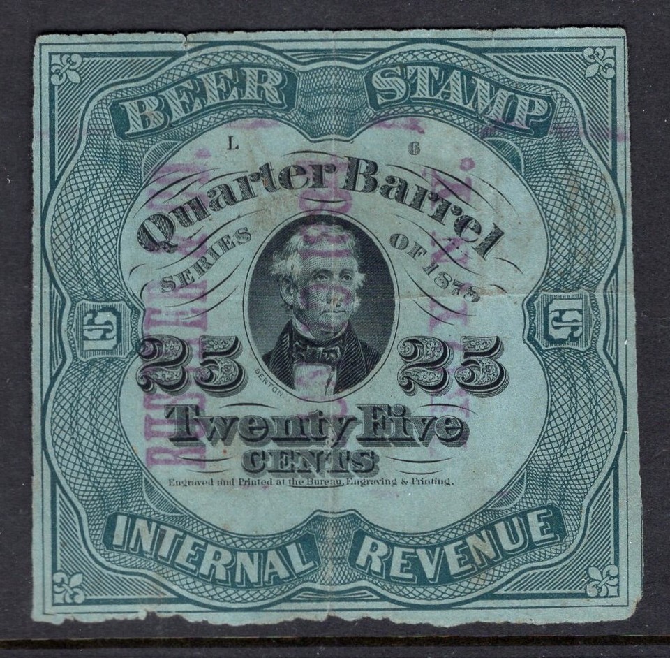 U.S. SC. #REA37e & REA39c 1878 12-1/2c & 25c BEER STAMPS-USED-CAT. $65. ...