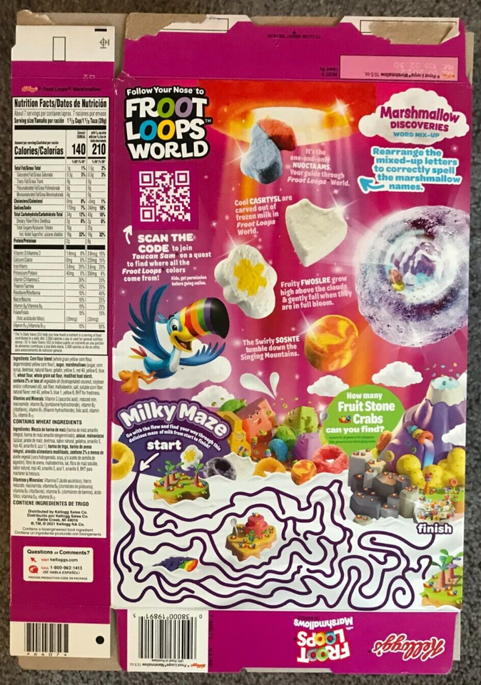 EMPTY Froot Loops Marshmallows NEW! Discoveries Cereal Box Toucan Sam ...