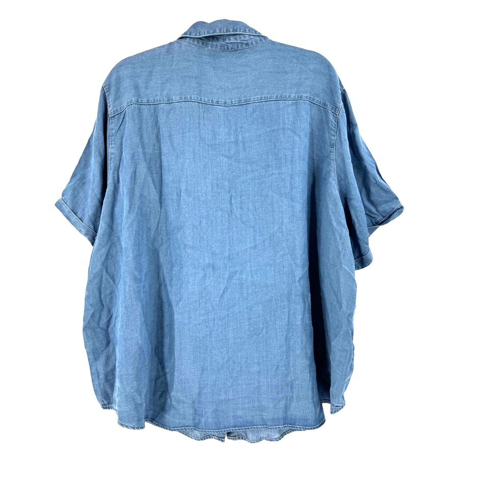 Hester & Orchard Chambray Denim Shirt Women's 2X Button Front Cap Sleeve Boxy | eBay