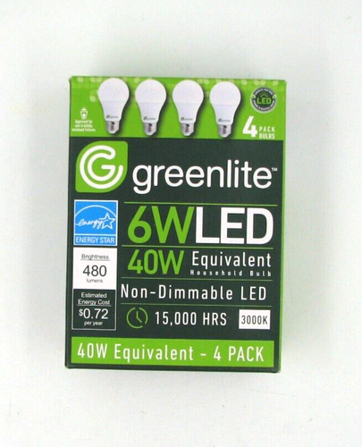 4 Pack Greenlite 6W LED 40W Equiv. Light Bulbs 3000K | eBay