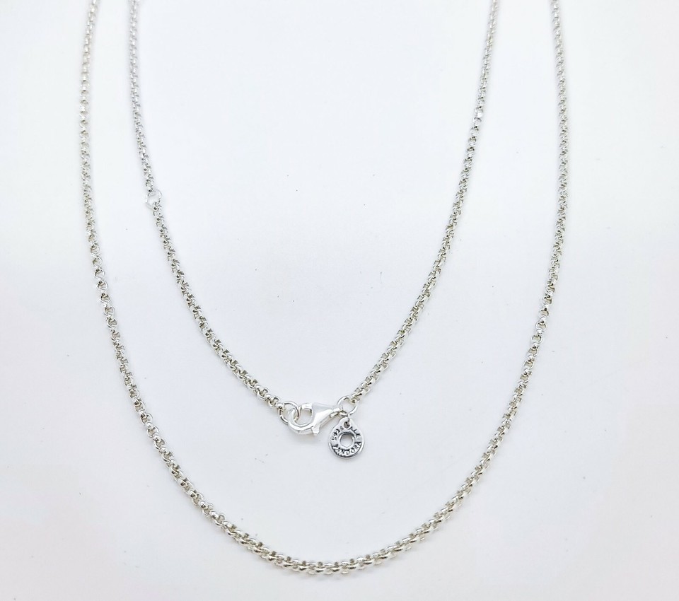 NEW 100% Authentic PANDORA 925 Silver Logo Rolo Chain Necklace ...