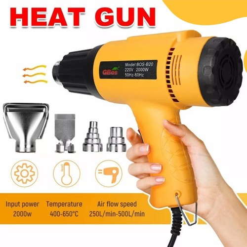 2000W Heat Gun Electric Hot Air Adjustable Temp w/ Nozzles Stripping ...