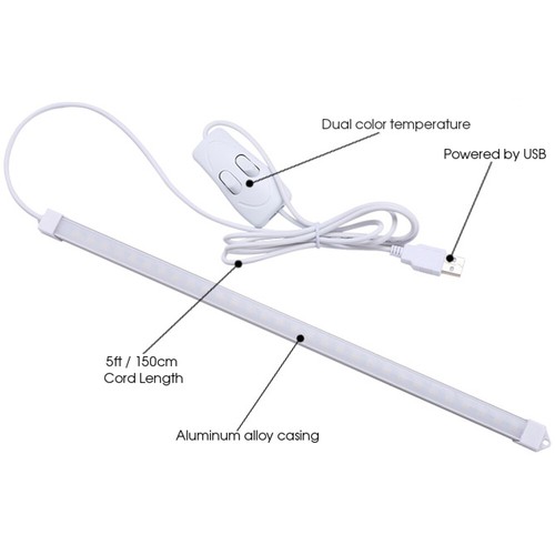 LED Light Bar USB Under Cabinet Desk Lamp Warm & Daylight White ...