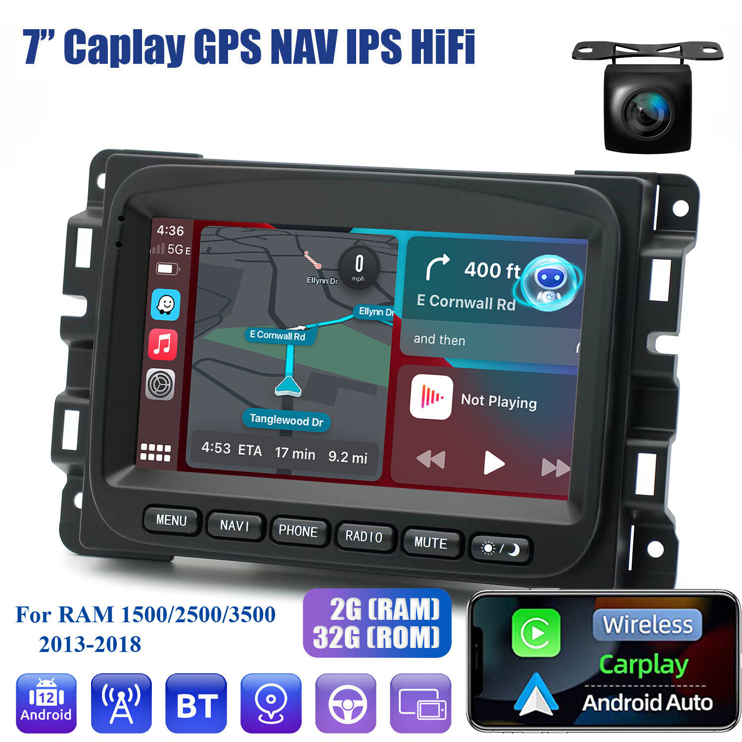 Car FM Stereo GPS Carplay For 2013 2014 2015 2016-2018 Dodge Ram 1500 ...