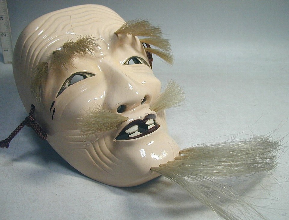 Japanese KOJO Mask #92 Vtg Old White Beard Samurai Grandpa Man Okina ...