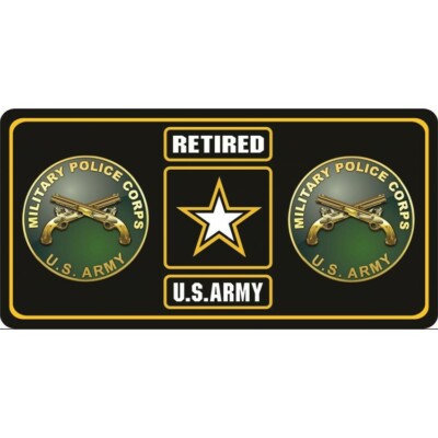 army retired military police corps logo on black license plate usa made ...