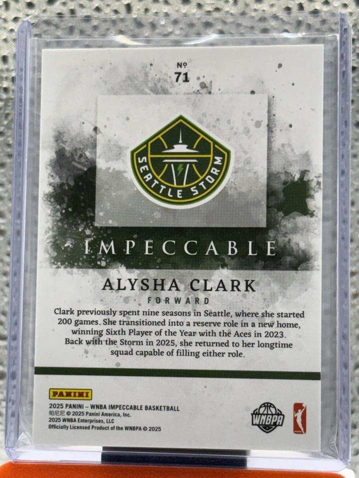 2025 Panini WNBA Impeccable Alysha Clark /40 Seattle Storm | eBay UK