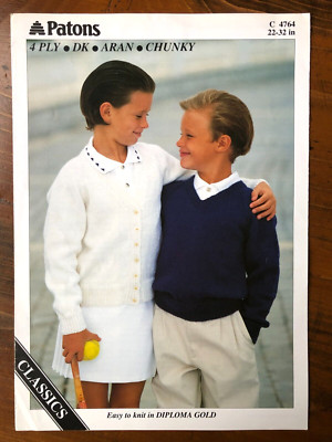 Patons 4764 knitting pattern child's 4 ply, DK, aran, chunky cardigan ...