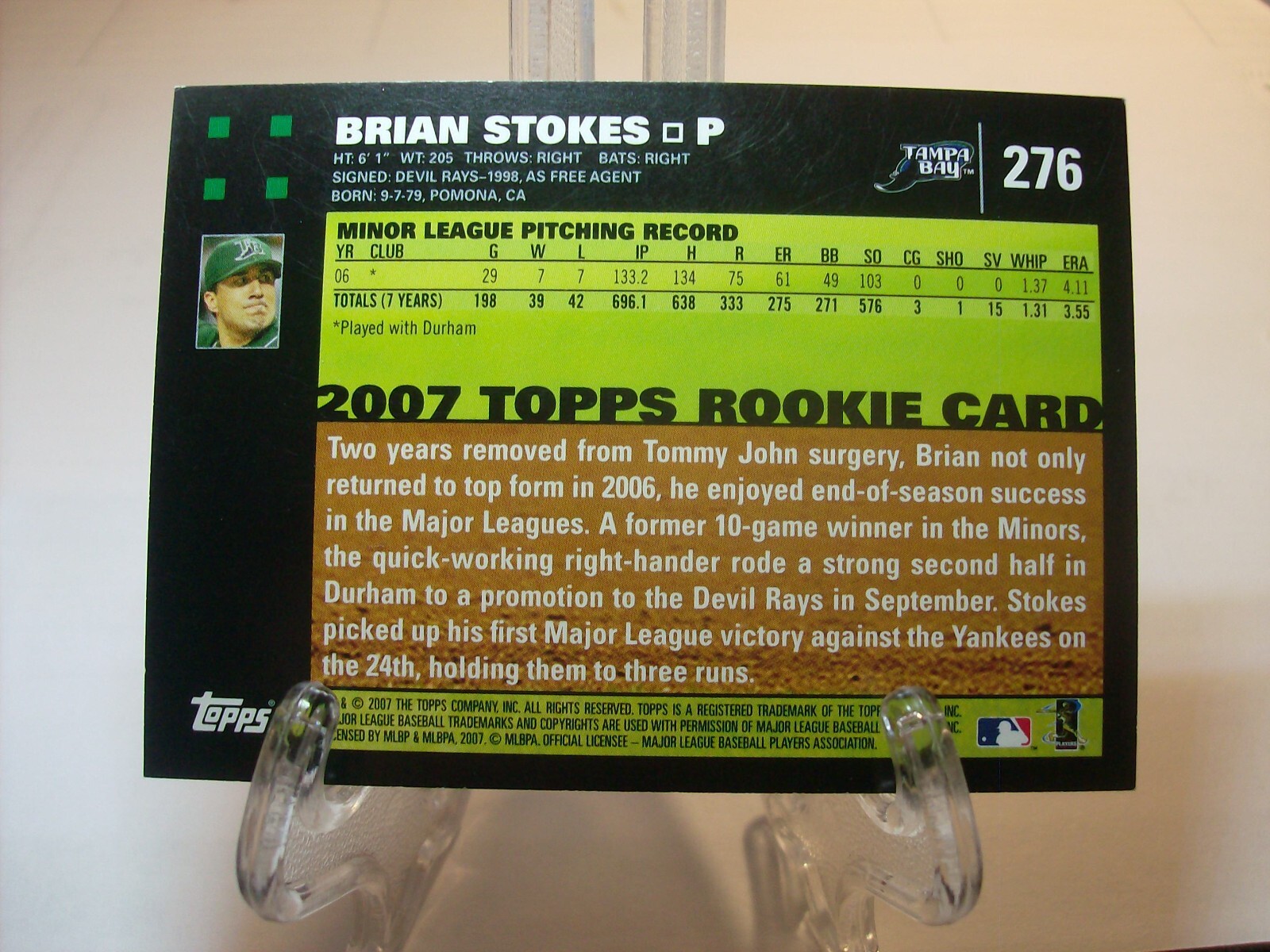 2007 Topps Baseball Card #276 Brian Stokes RC (92771) | eBay
