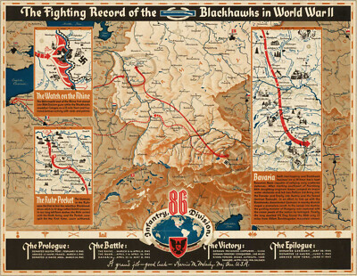 1946 Map Blackhawks Fighting Record 86th Division World War II Military ...
