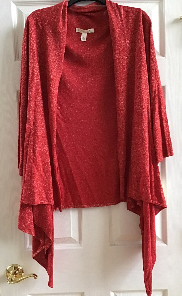 Emaline Cardigan Sidetail Open Front Sweater Red & Gold Shimmer Sz 2X ...