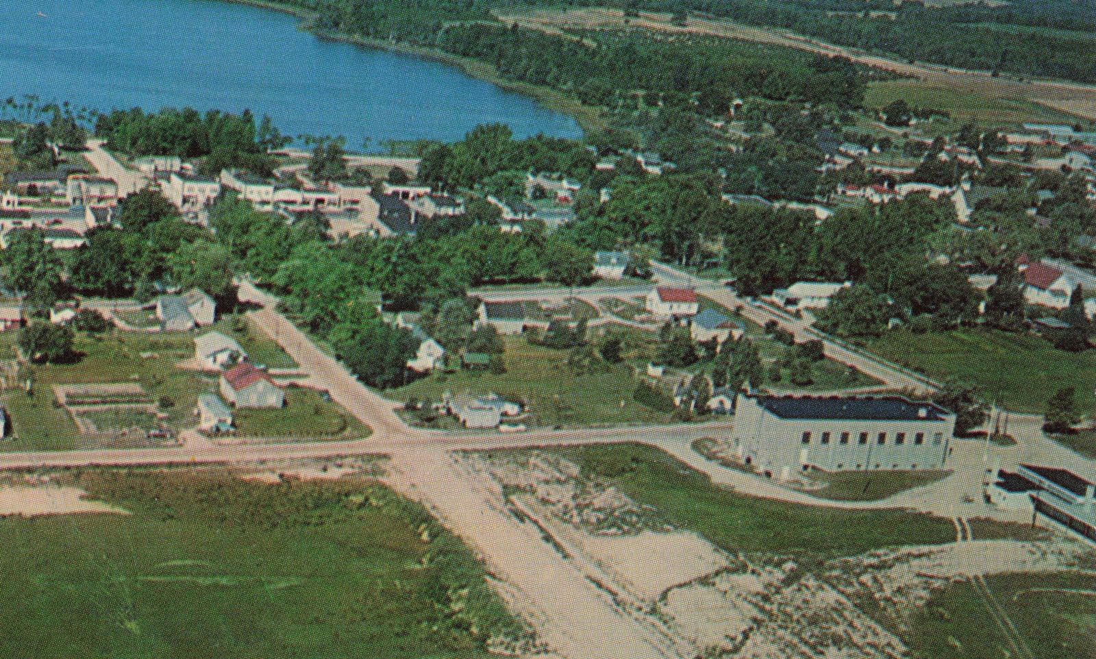 NE Lincoln MI c.1950s AERIAL View Alcona County Town Home of LOST LAKE ...